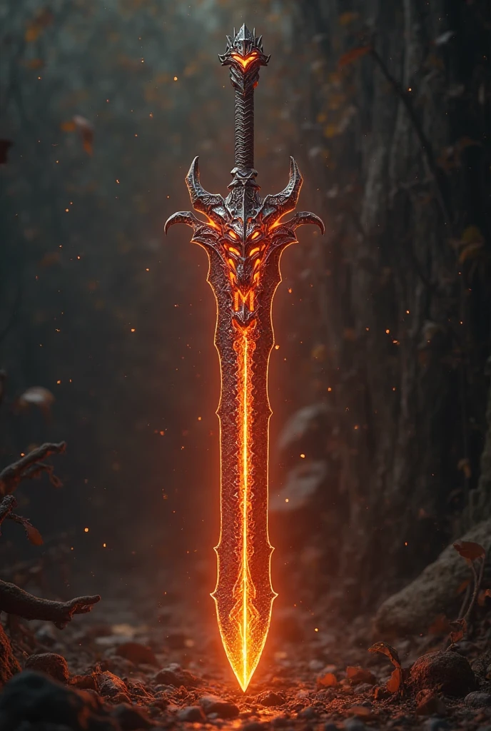 A long sword with a scaly blade of draconic steel, with red ...