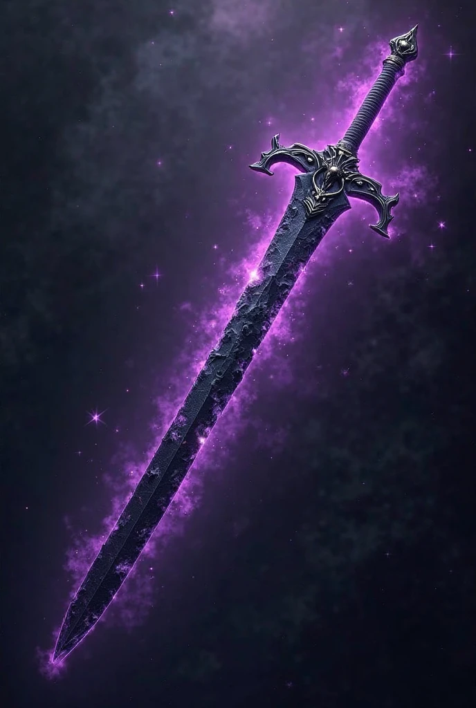 A long obsidian sword with an irregular and shiny blade, as if carved ...