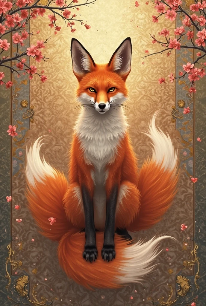 Generate for me an image of a fox with 9 tails with a Japanese ...