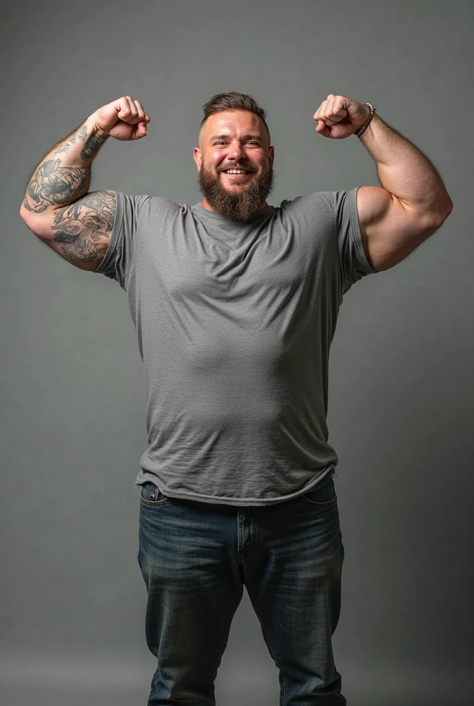 A mid guy with shaved beard and short hair, very thick muscular man ...