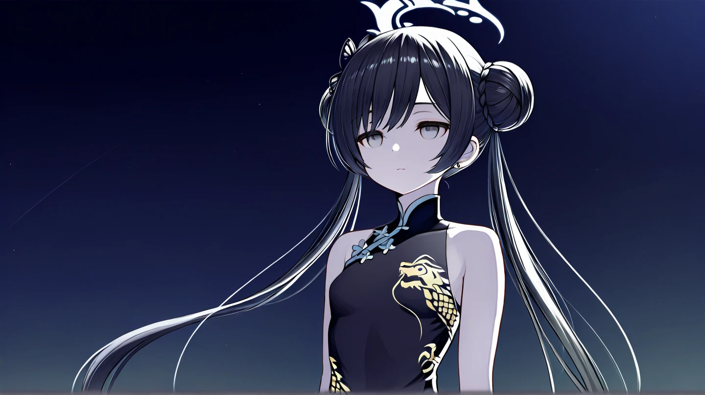 Girl. has a young face. kisaki. halo. black half gloves. sleeveless ...