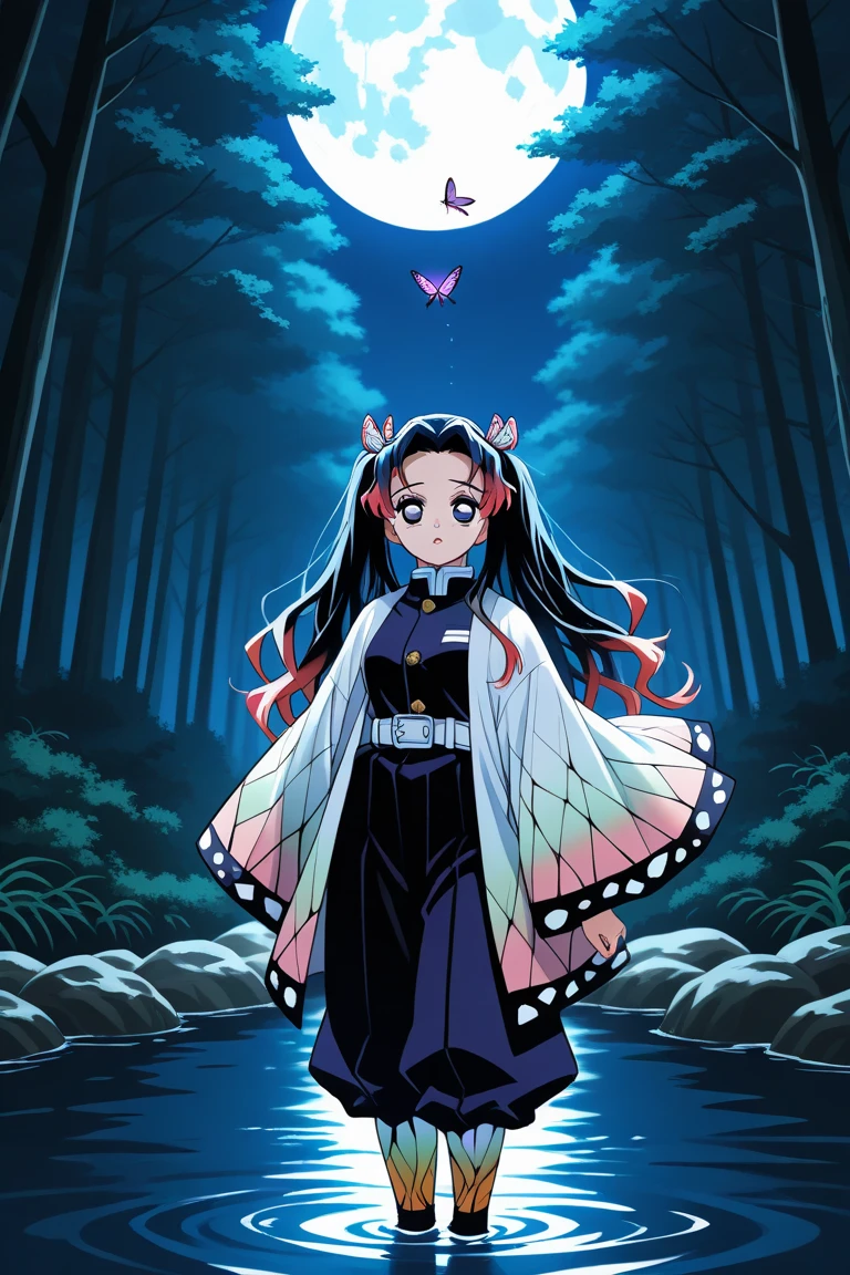 1 girl,Demon Slayer,Shinobu Kocho,purple butterfly々flying, full moon ...