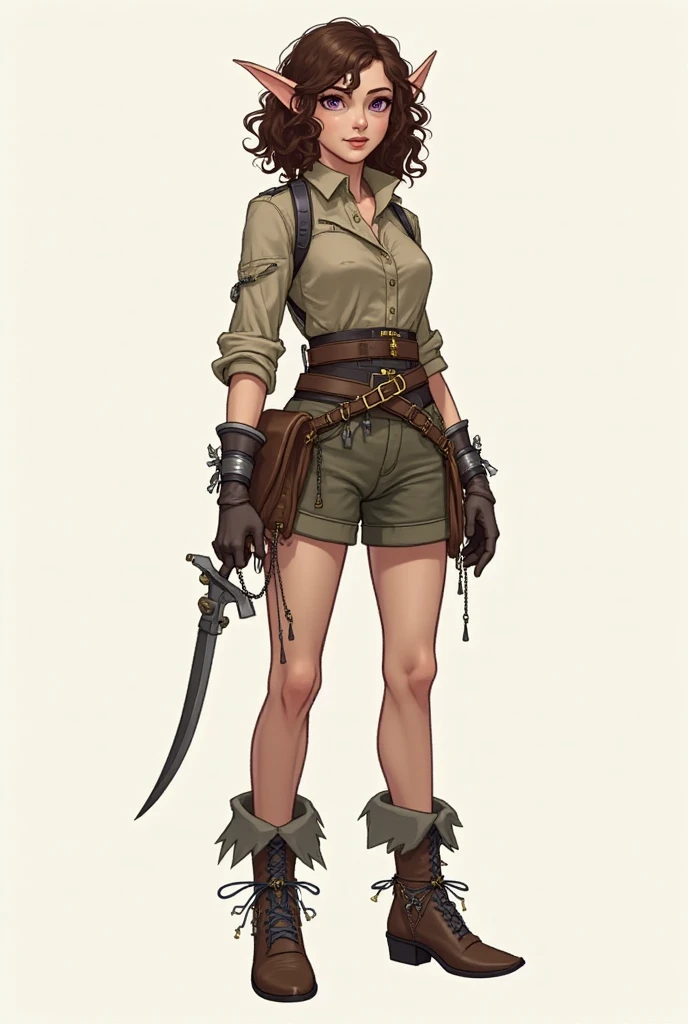 Draw the conceptual art of a young adult elf spy with curly brown hair ...