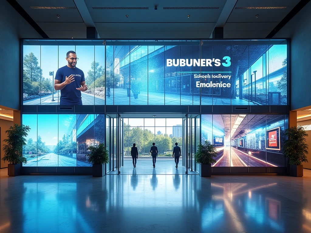 A modern commercial building lobby featuring large transparent glass ...