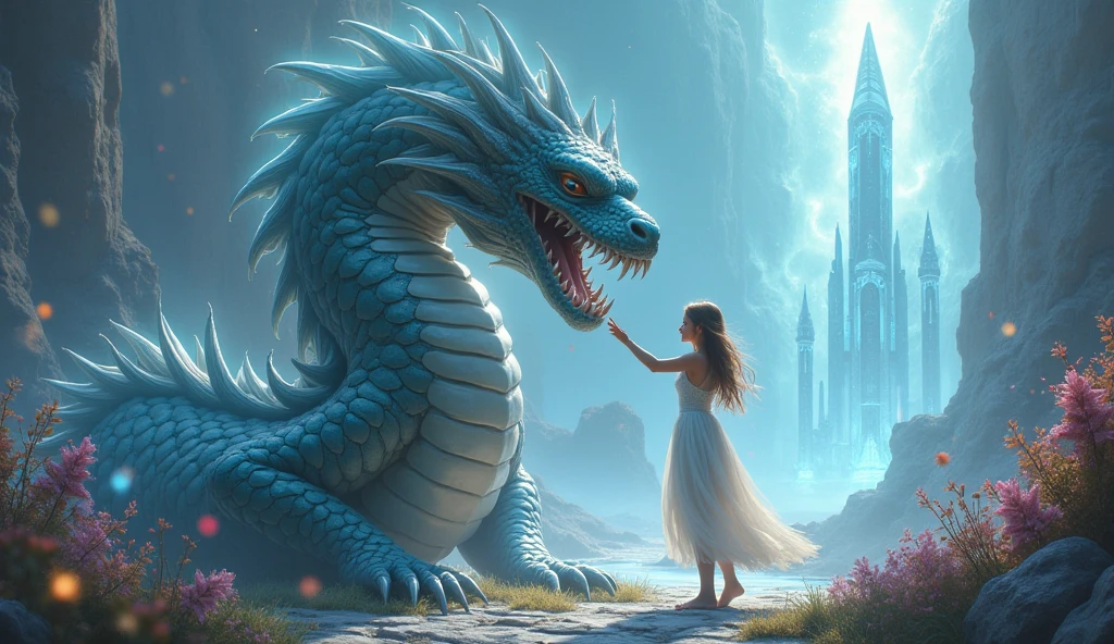 A magical, otherworldly scene where Thorn is bathed in ethereal light ...