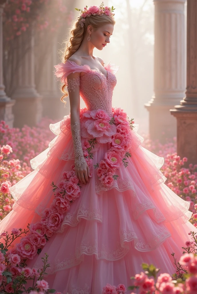Pink dress wearing a western princess dress with pink flowers - SeaArt AI