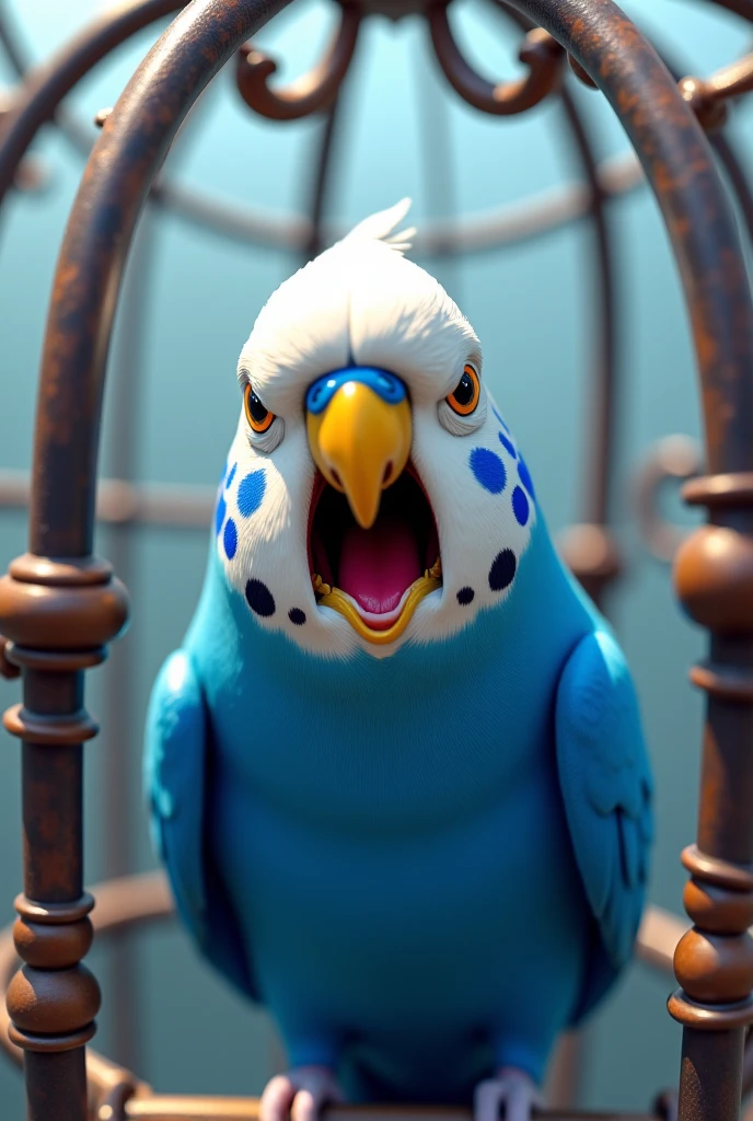 Draw me a blue parakeet with a white head and a blue spot on each cheek ...