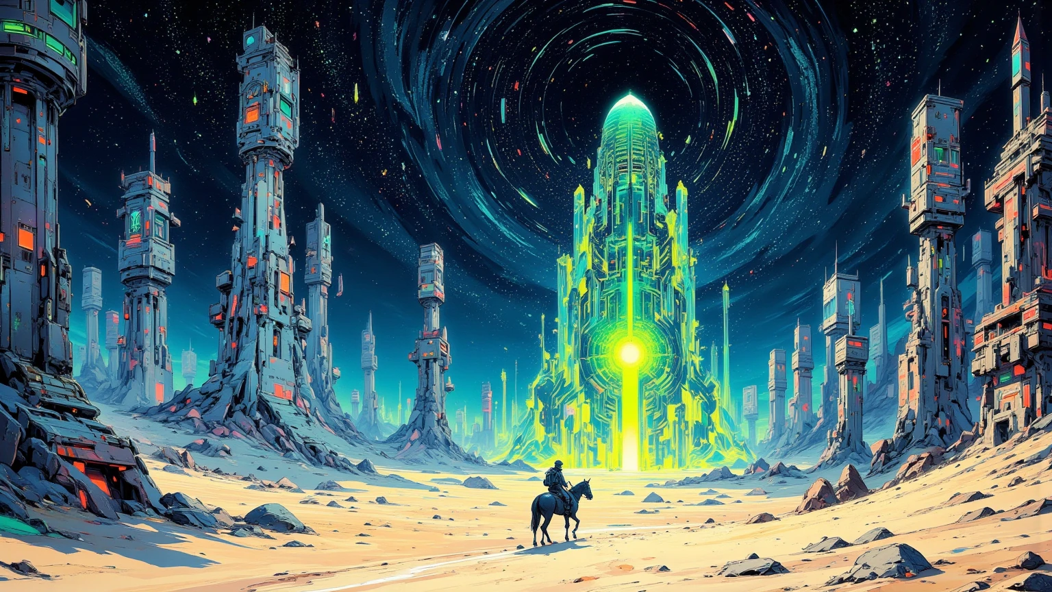 A Single Traveler on Horseback Crosses a Super Unreal Desert - SeaArt AI