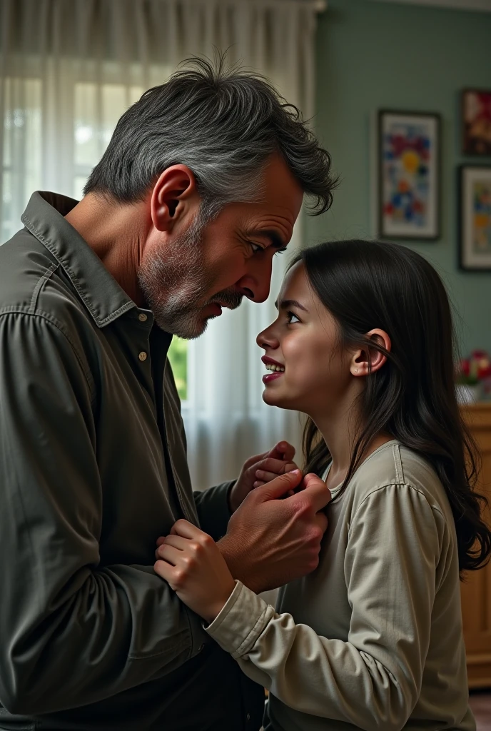 Create an image about about a father who is scolding her daughter ...