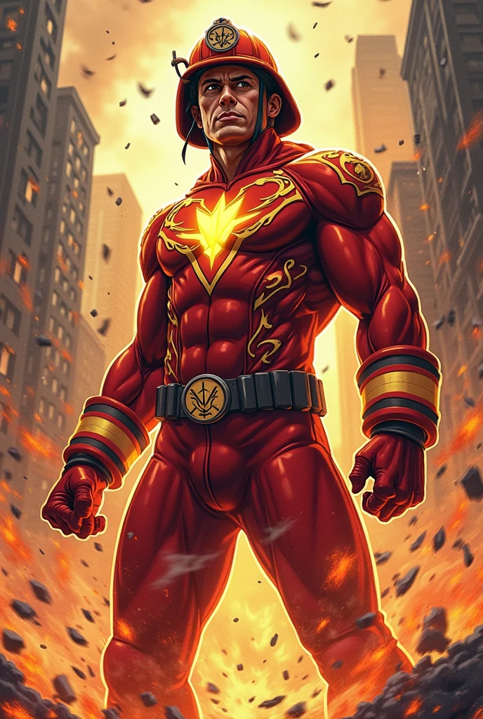 Cartoon of a firefighter superhero - SeaArt AI