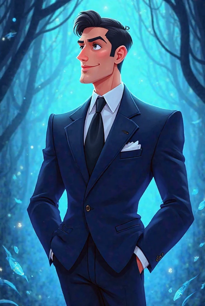 Create adult male cartoon character elegant pheo style blue background ...