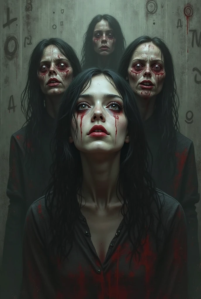 . A digital oil picture in a dark and gothic style, depicting a pale ...