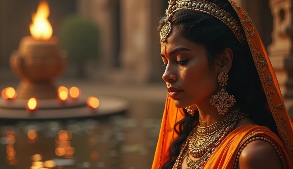 "An ultra-realistic, breathtaking depiction of Sati, adorned in ...