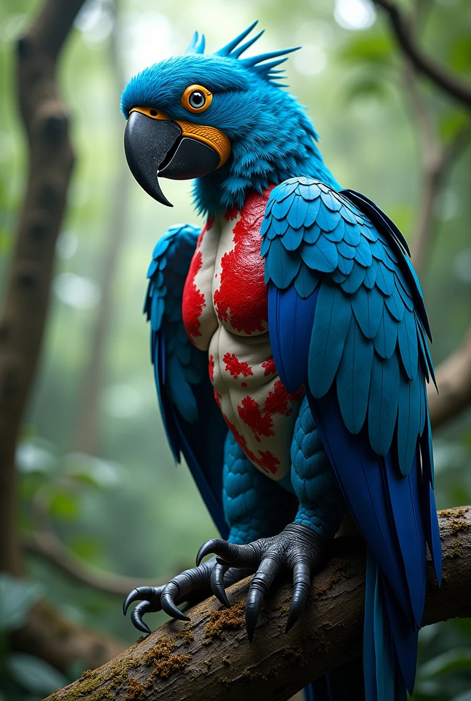 Blue macaw queen of the Atlantic Forest on a human body with red ...