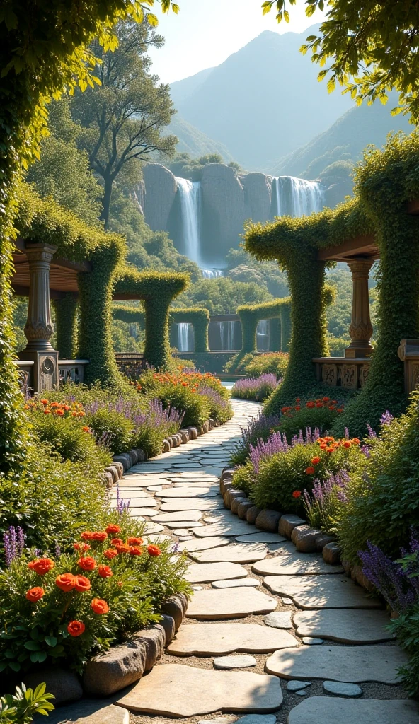 The Rivendel gardens are a paradise hidden among the mountains - SeaArt AI