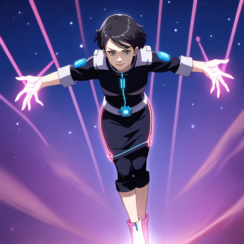 A dazzling alien colony under a kaleidoscopic nebula sky. A team of ...