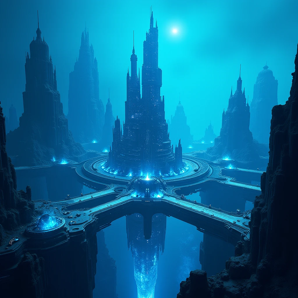 Kingdom futuristic city of sea, planet neptune and planet uranus ...