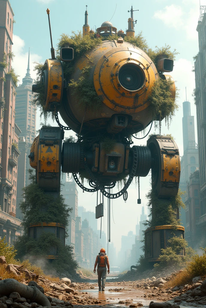 A robot to explore a post-apocalyptic city with caterpillar wheels and ...