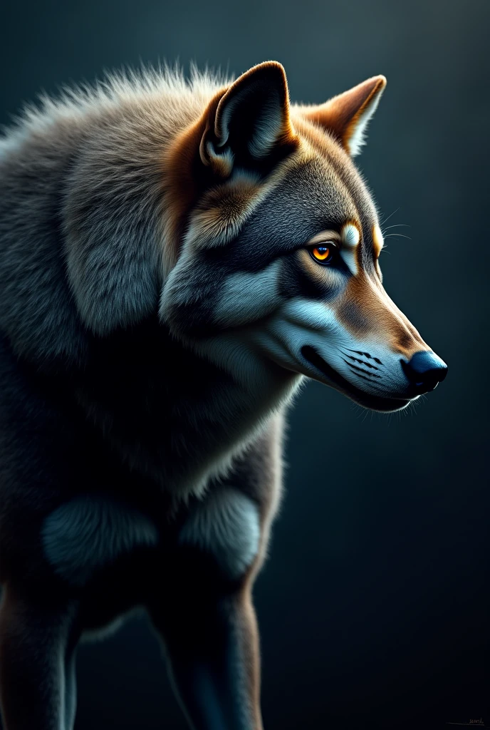 Giga chad wolf in profile with chin - SeaArt AI