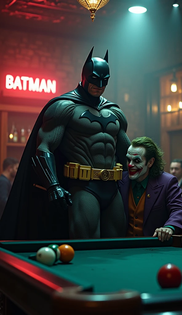 Wallpaper 4K: In a bar, Batman wins the pool competition, showing a ...