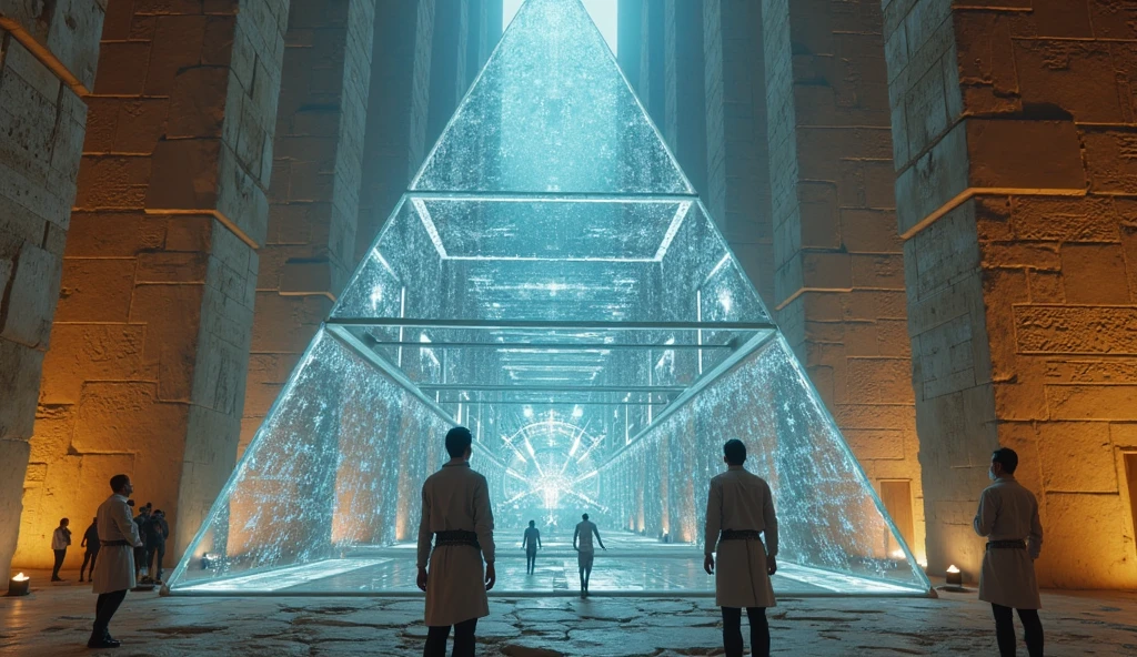 "A futuristic scanning device being used inside the Great Pyramid ...
