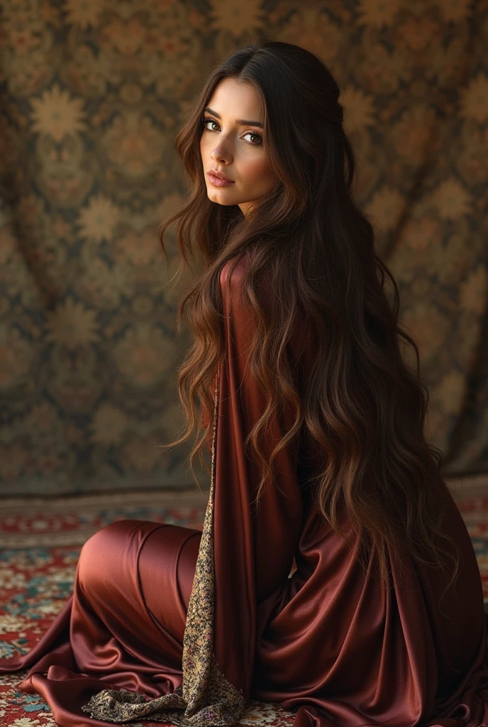 Bewitchingly beautiful woman 25 years old with very long brown hair up ...