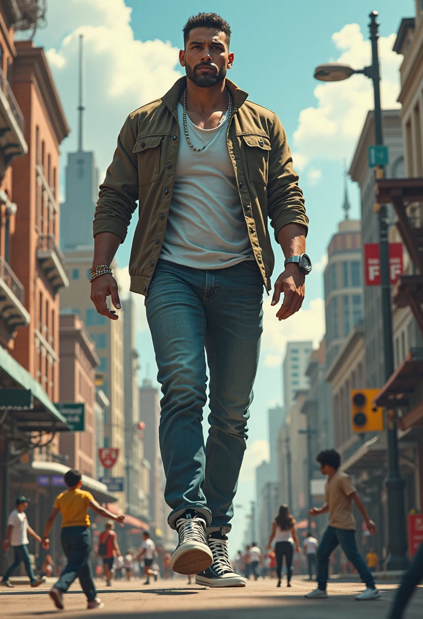 Giant handsome latino tall guy wearing black converse shoes proudly ...