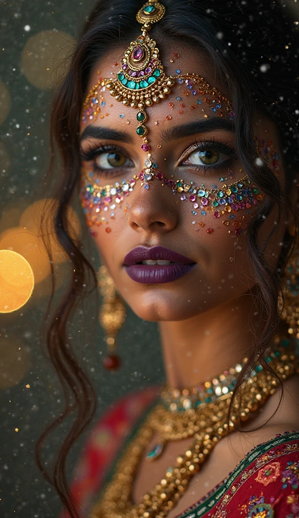 Create a stunning portrait of a indian woman with intricate face paint ...