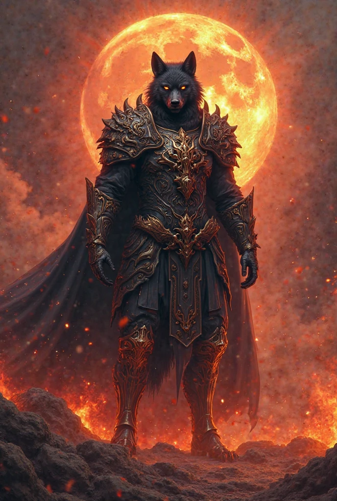Black Wolf Spectre warrior king with shiny armor in an ember moon ...