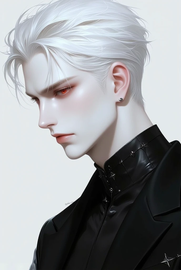 White-hair male character in red eye for profile picture - SeaArt AI