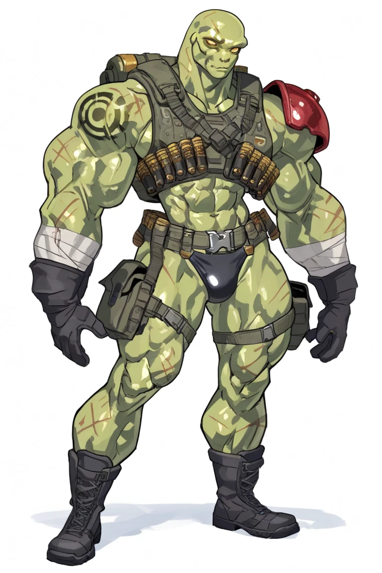 Space alien male, tall, musuclar, martian soldier, Martian, green skin ...