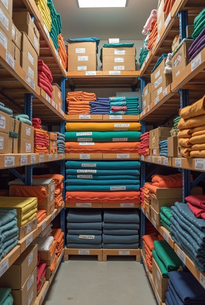 Storage of tablecloths in boxes by colors on shelves - SeaArt AI