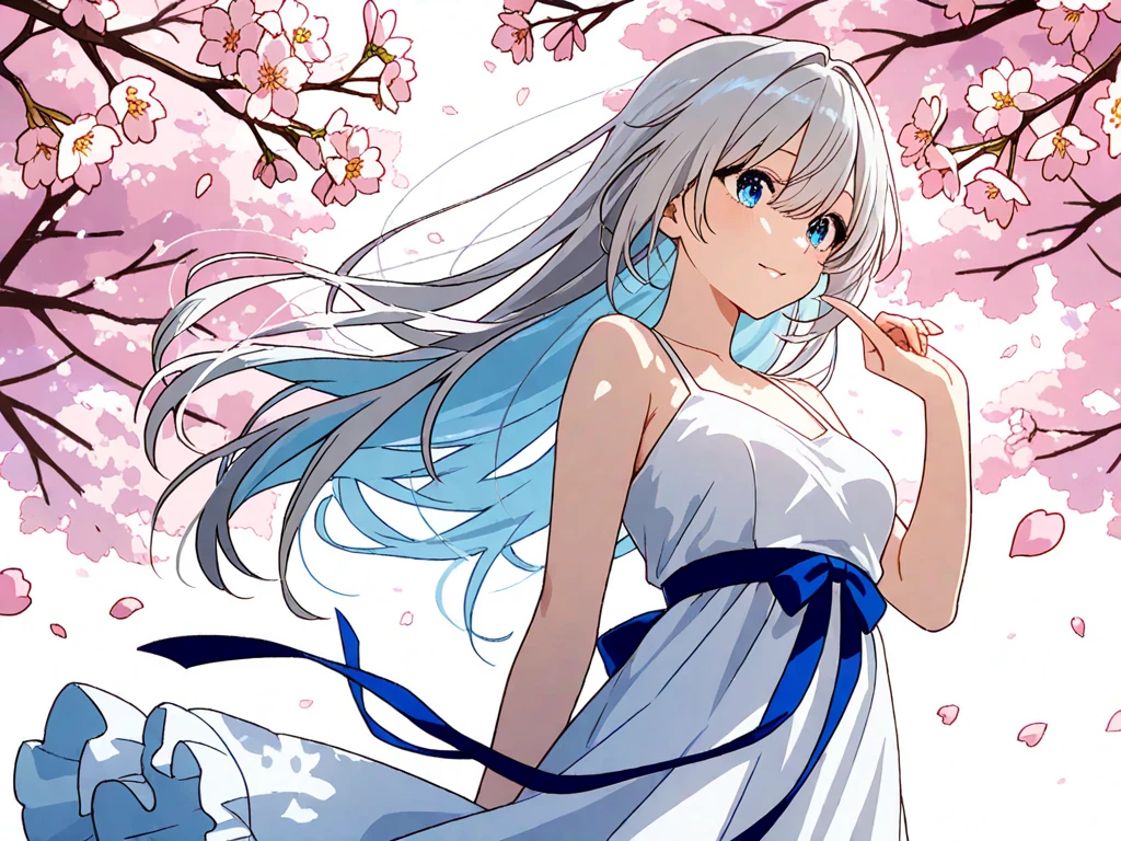 A girl standing on a street with cherry blossoms in full bloom - SeaArt AI