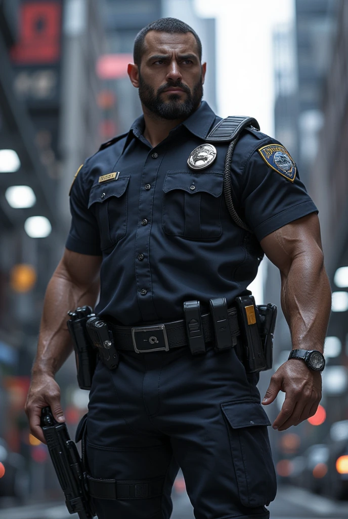 Strong man in a muscular police uniform - SeaArt AI