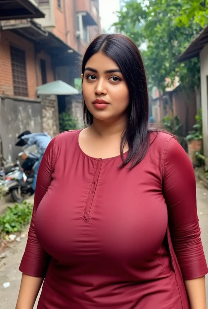A 30 year old lady with big breast, wearing exposed kurta, huge breast about to - SeaArt AI