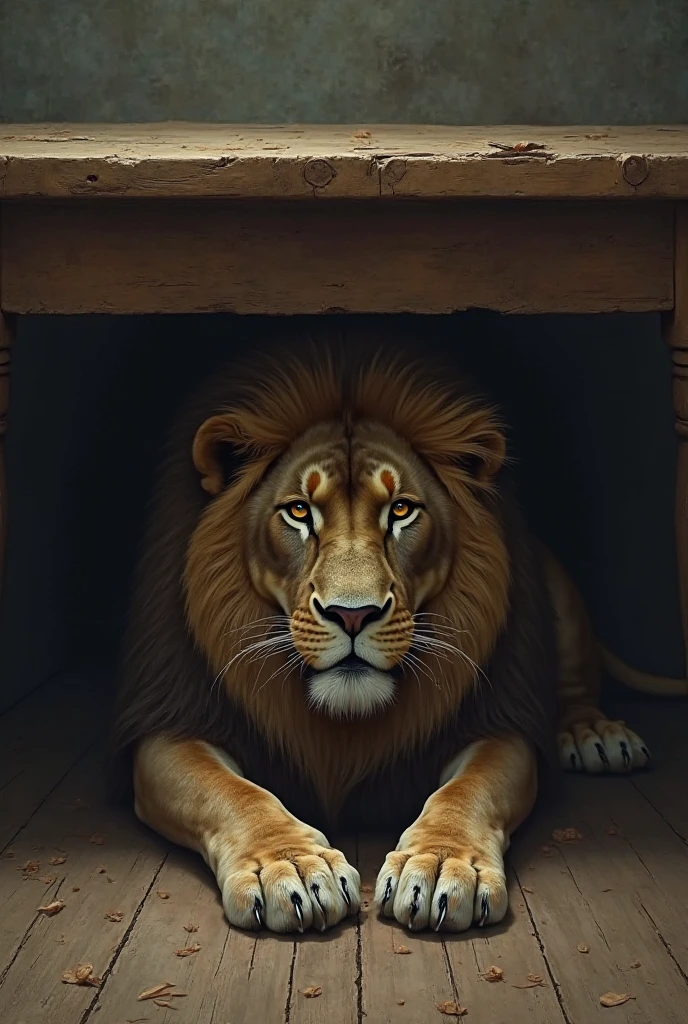 Lion under the table - SeaArt AI