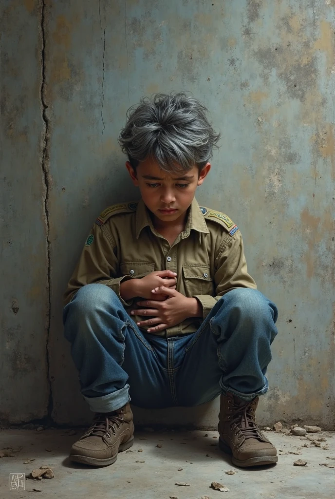 Solo, sad expression, gray hair, photoshop (medium), 1 boy about ...