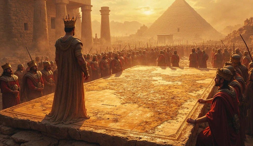 A vast map of the Persian Empire glowing on a stone table, with a ...