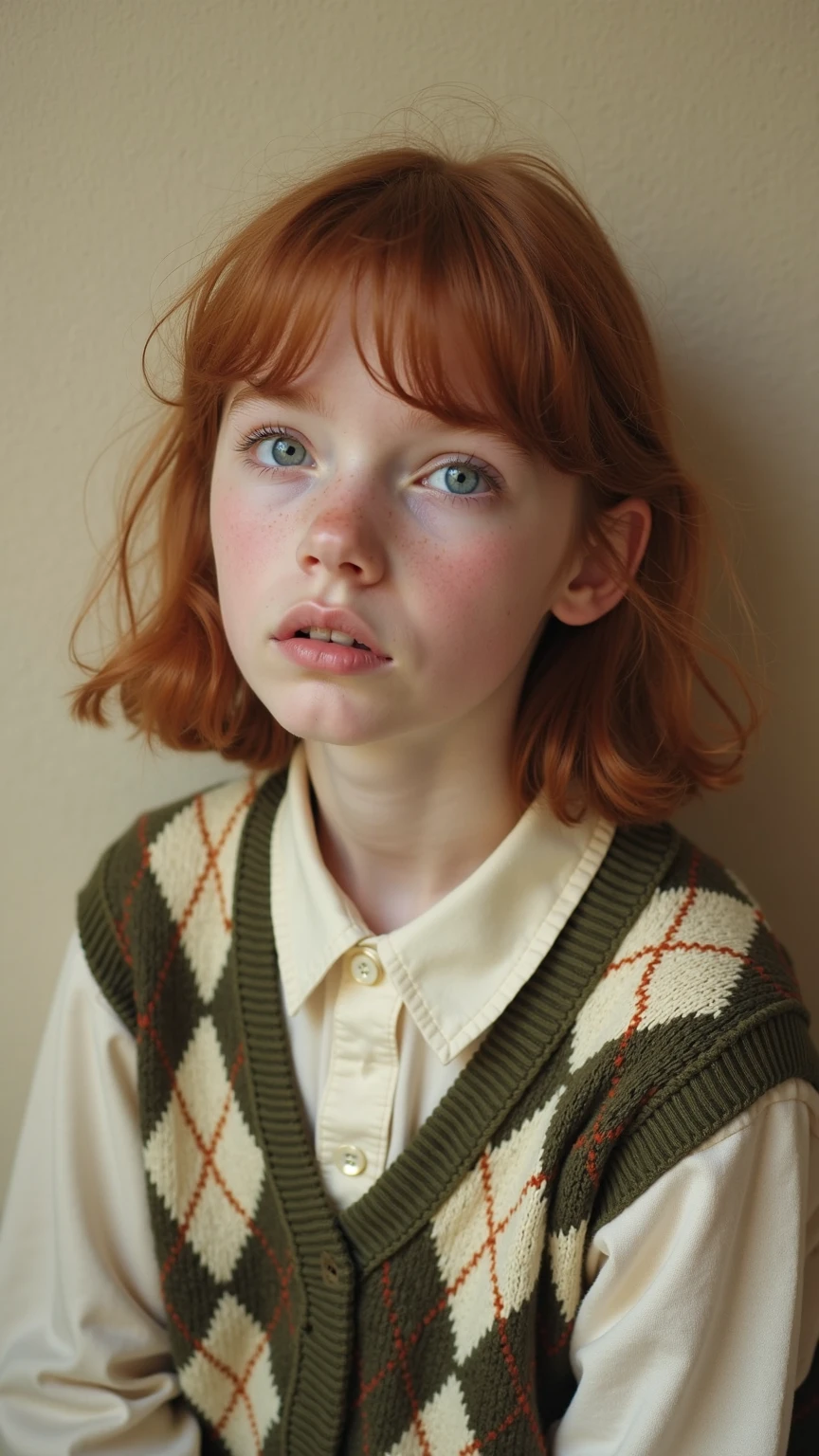Age girl with shoulder-length reddish-brown hair, slightly tousled ...