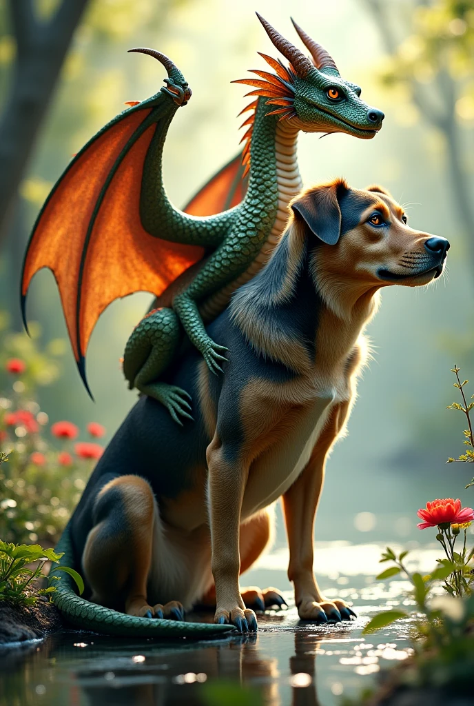 The dragon sits on the dog - SeaArt AI