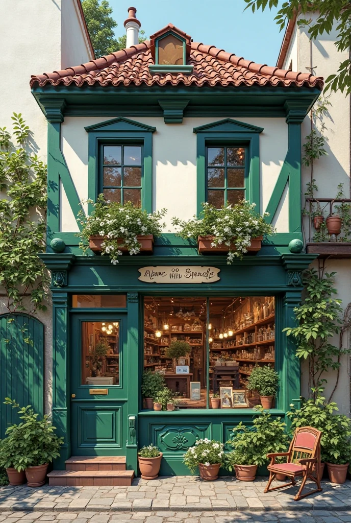 Dark green and white colored shop - SeaArt AI
