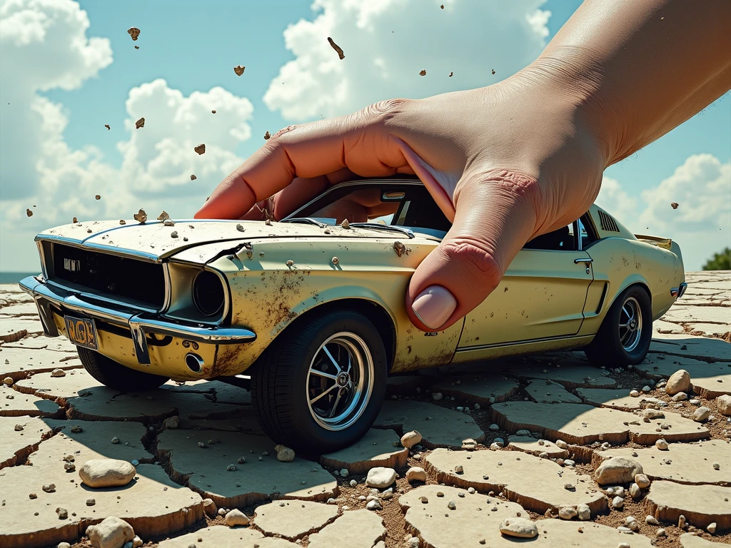 A colossal woman's hand dominates the view. Her fingers, thicker than ...