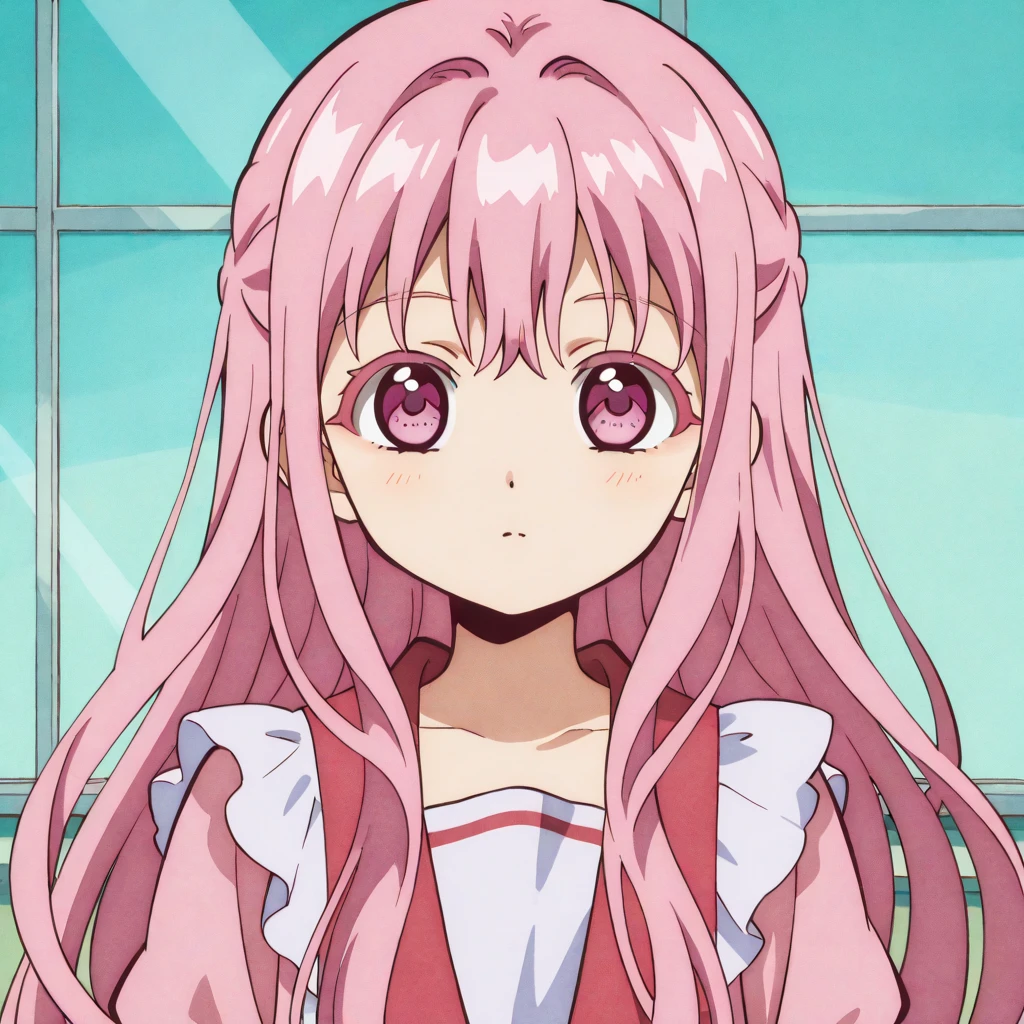 A girl, long wavy pink hair and two black locks on the front - SeaArt AI