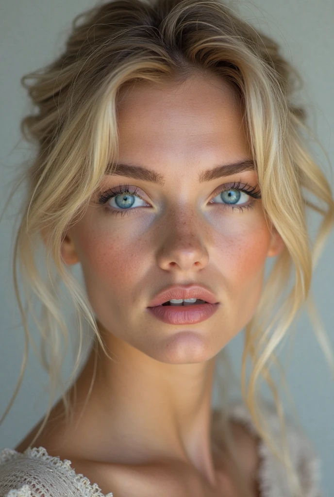 Blonde swedish girl, beaux yeux bleus, shaped face, stunning look ...