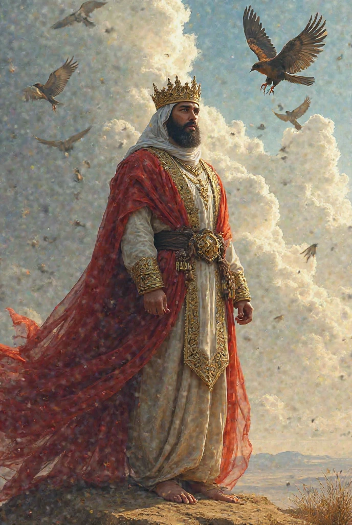 Muslim king back, with flying birds - SeaArt AI