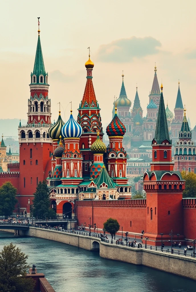 The most famous sights of Moscow, collage of architectural monuments ...