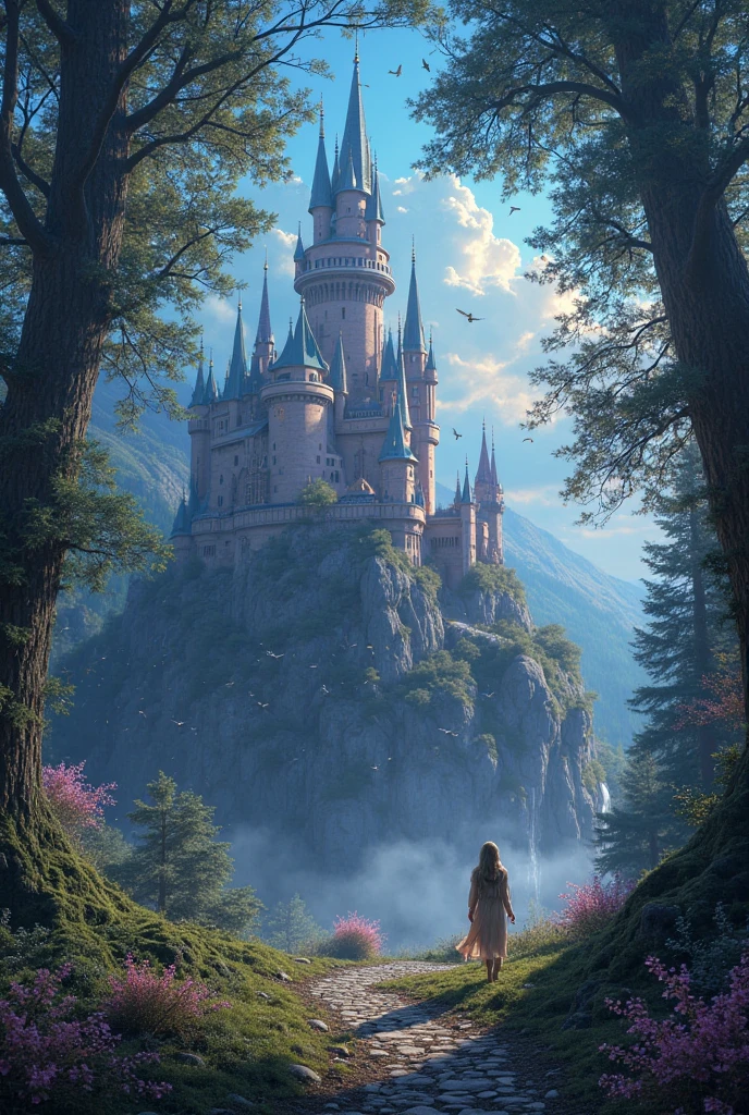 "an enchanted castle, imposing and magical, hidden in the heart of a ...