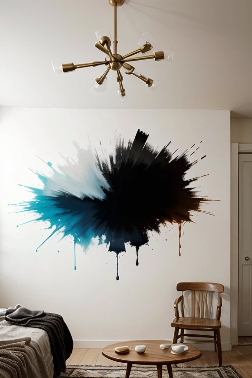 Create a picture of the wall in the style of abstract paint splashes ...