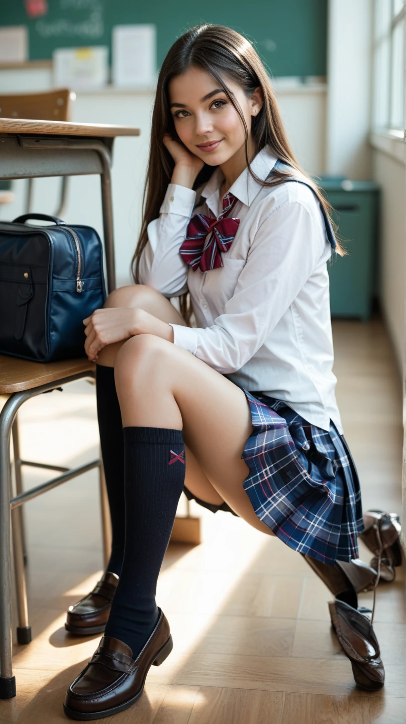 Realistic Photography European School Girl Wearing School Uniform