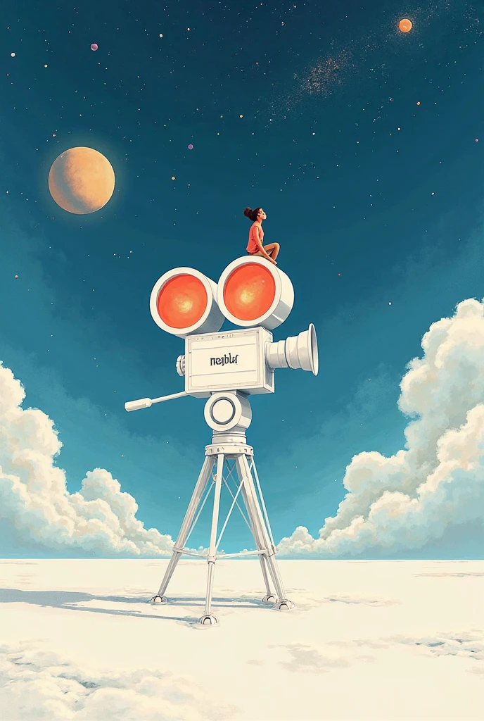 An imaginative illustration of a giant, camera-shaped. A person sits on ...
